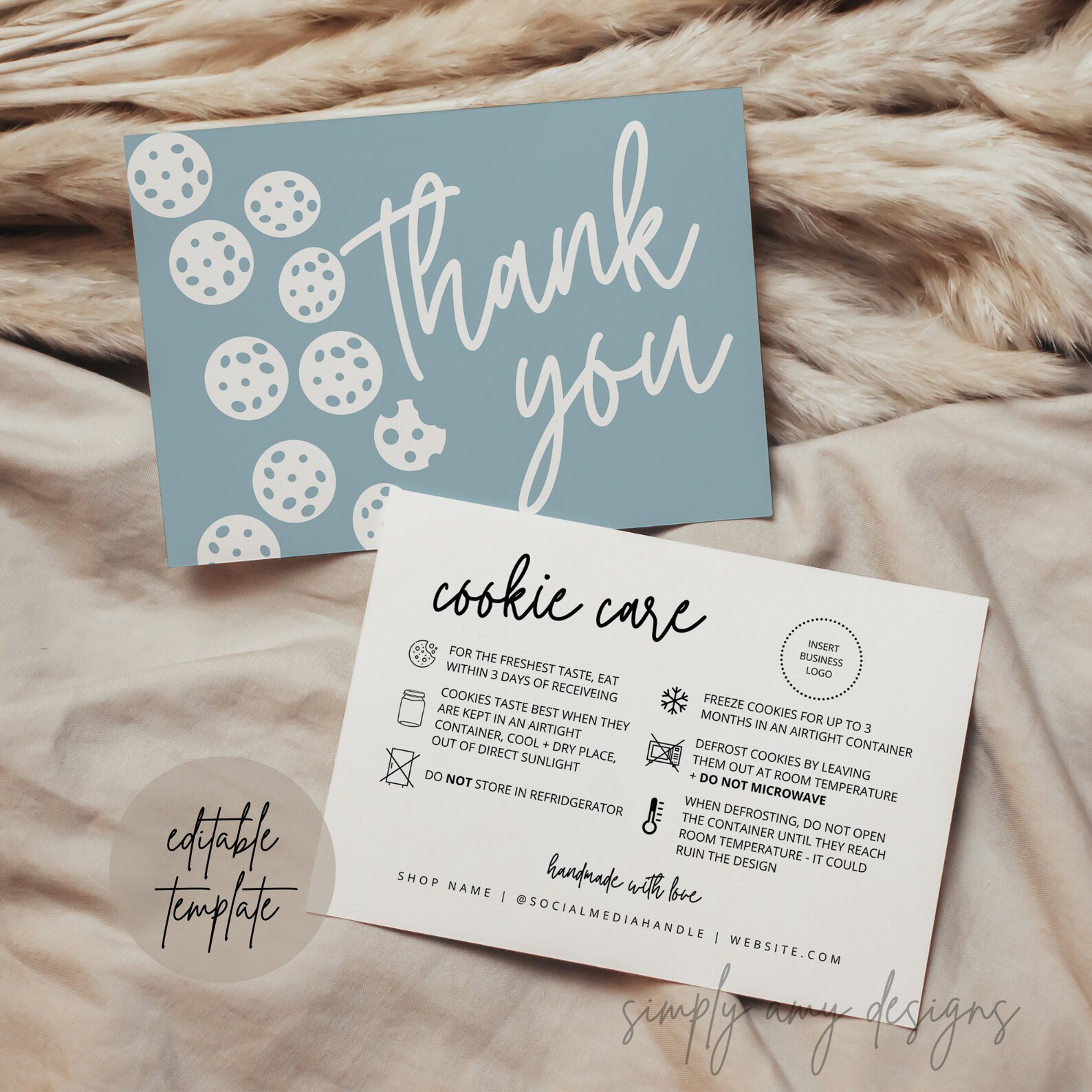 Editable Cookie Care Card Canva Template, Cookie Card Template ...