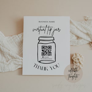 Editable Virtual Tip Jar Template, Payment Method Sign Canva Template ...