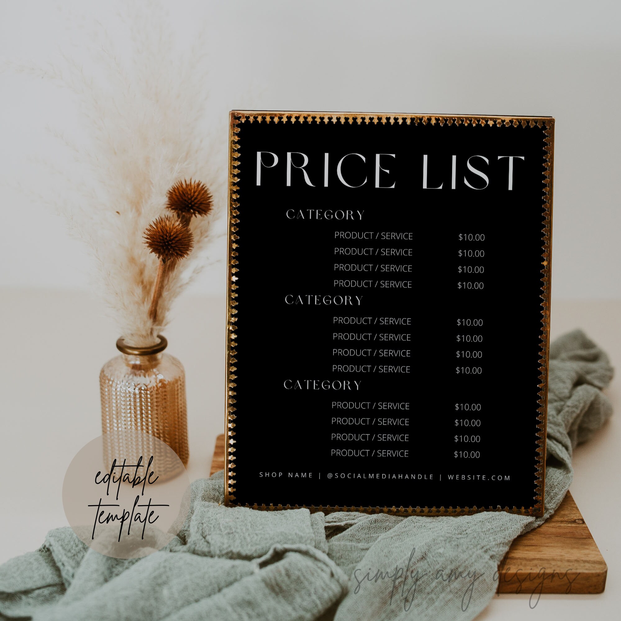 Editable Price List Canva Template Price List Template Small - Etsy