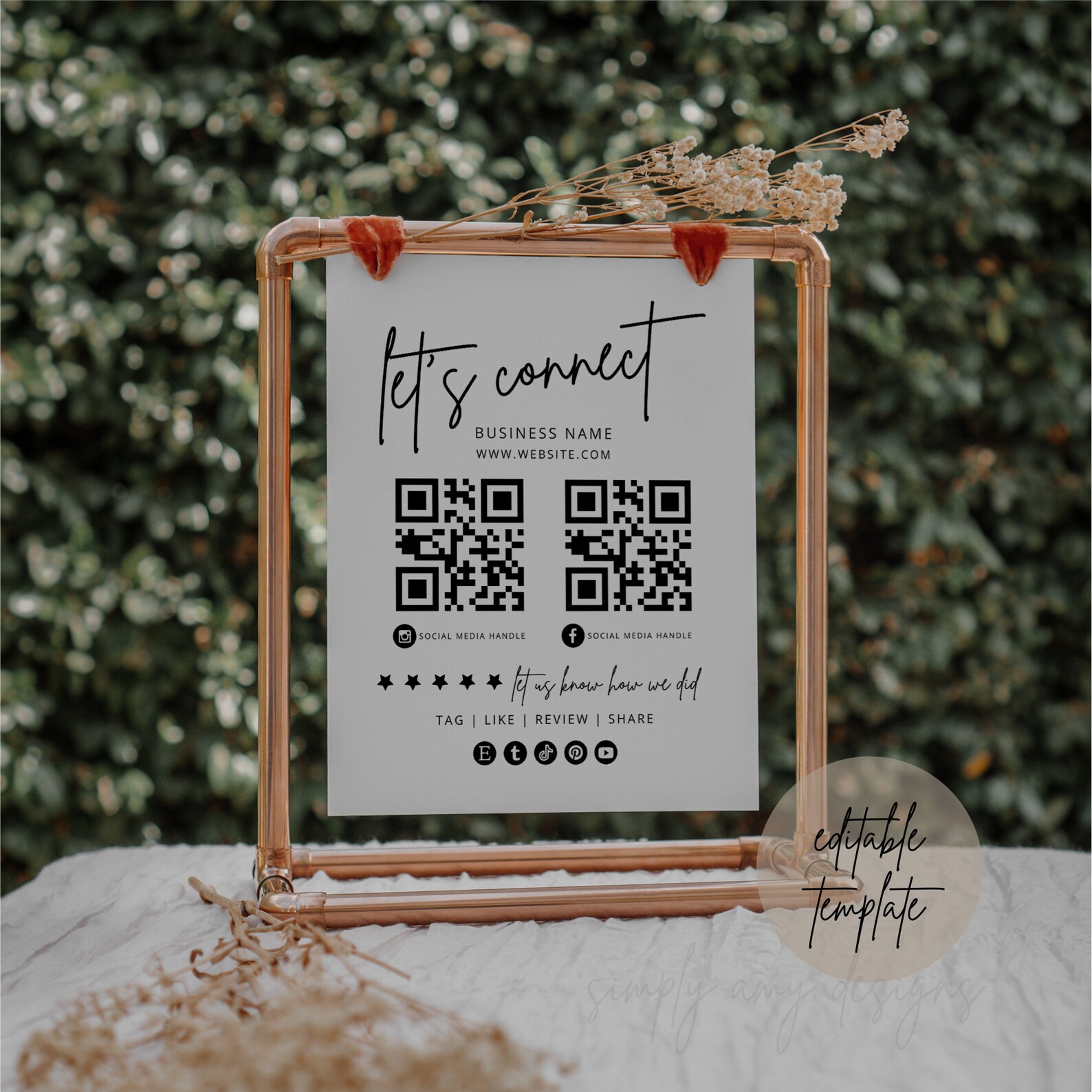 Editable Social Media Sign Template, Lets Connect Sign Canva Template ...