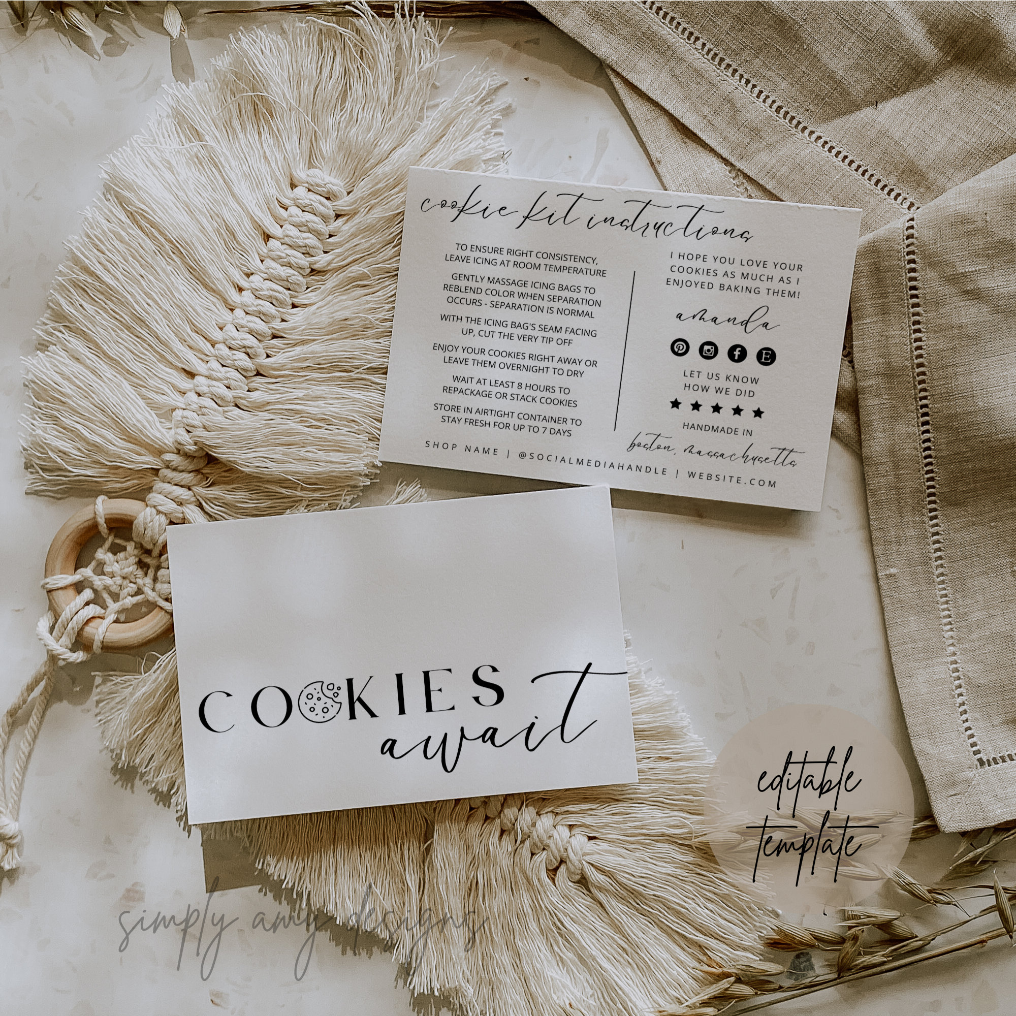 Editable Cookie Kit Instruction Card Canva Template, Cookie Kit Card ...