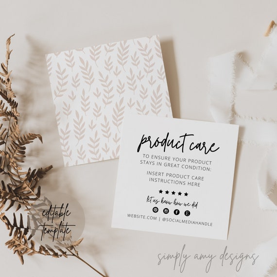 Editable Product Care Card Template Care Card Template - Etsy