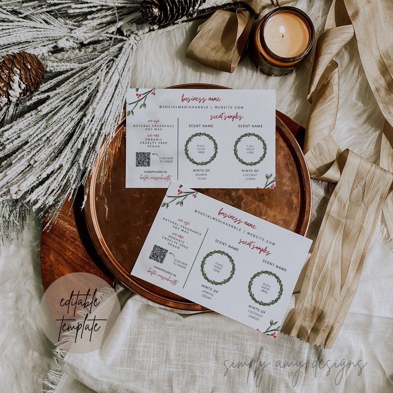 Editable Holiday Candle Scent Card Canva Template, Candle Scent Card ...