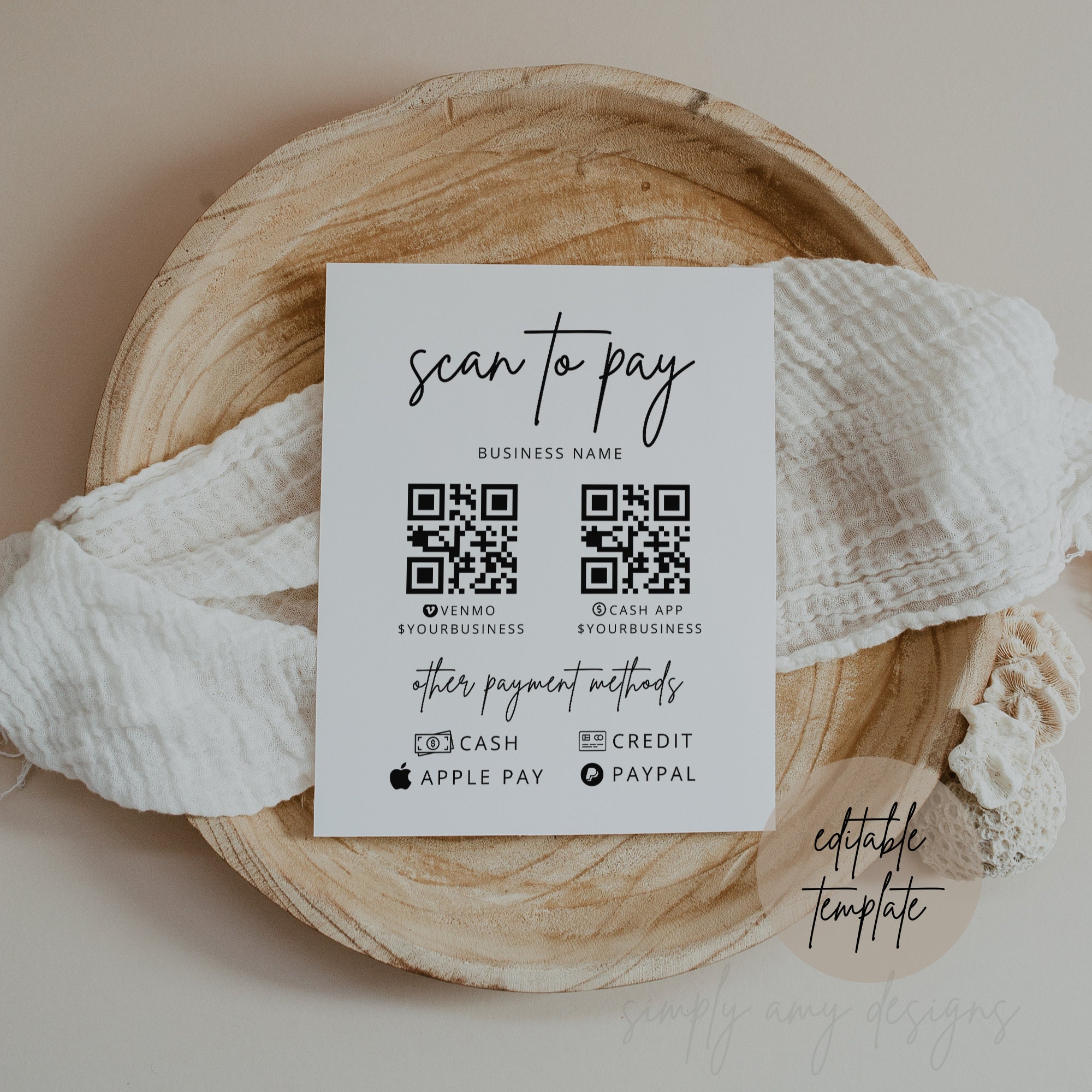 Editable Payment Method Sign Template, Scan to Pay Sign Canva Template ...