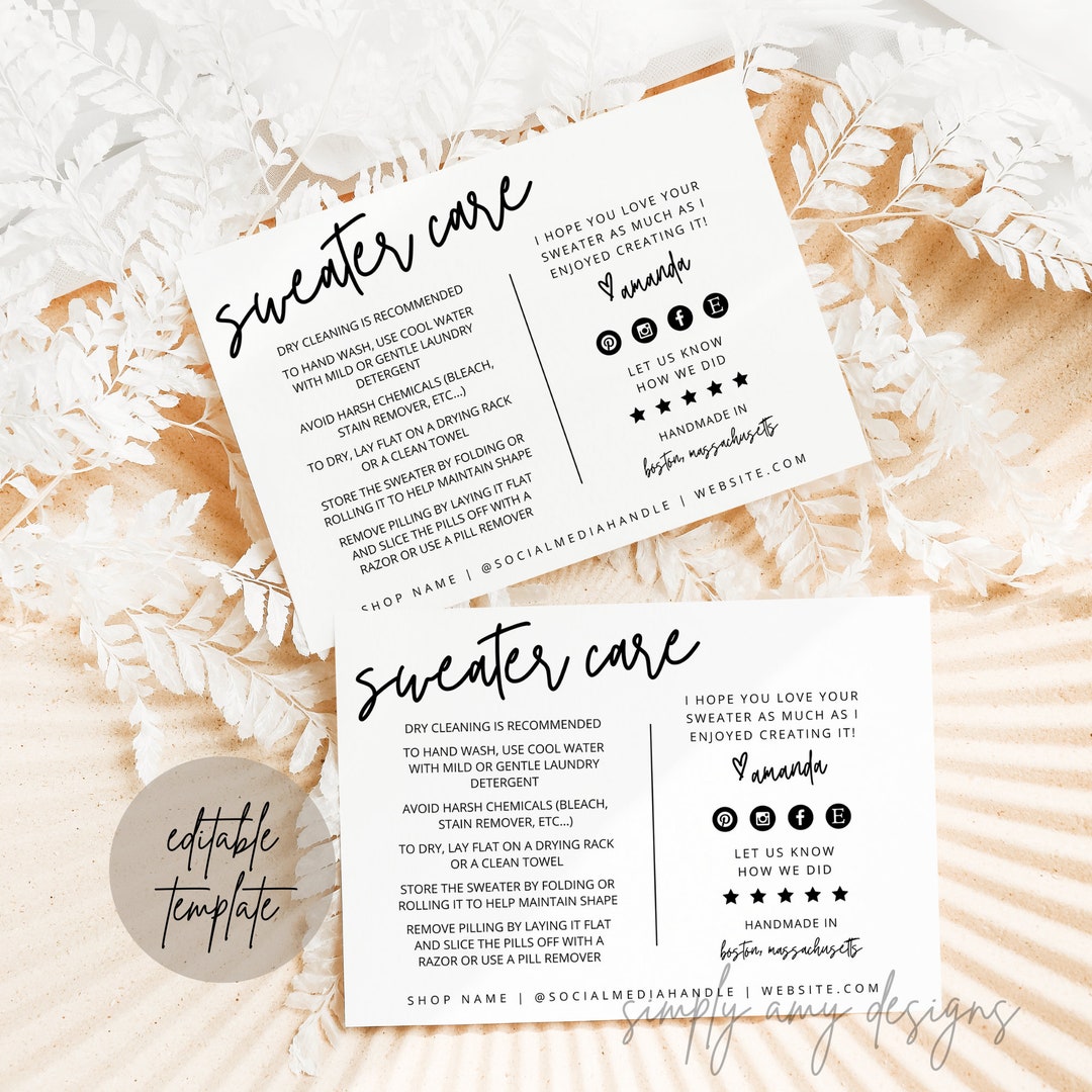 Editable Sweater Care Card Canva Template, Sweater Card Template ...