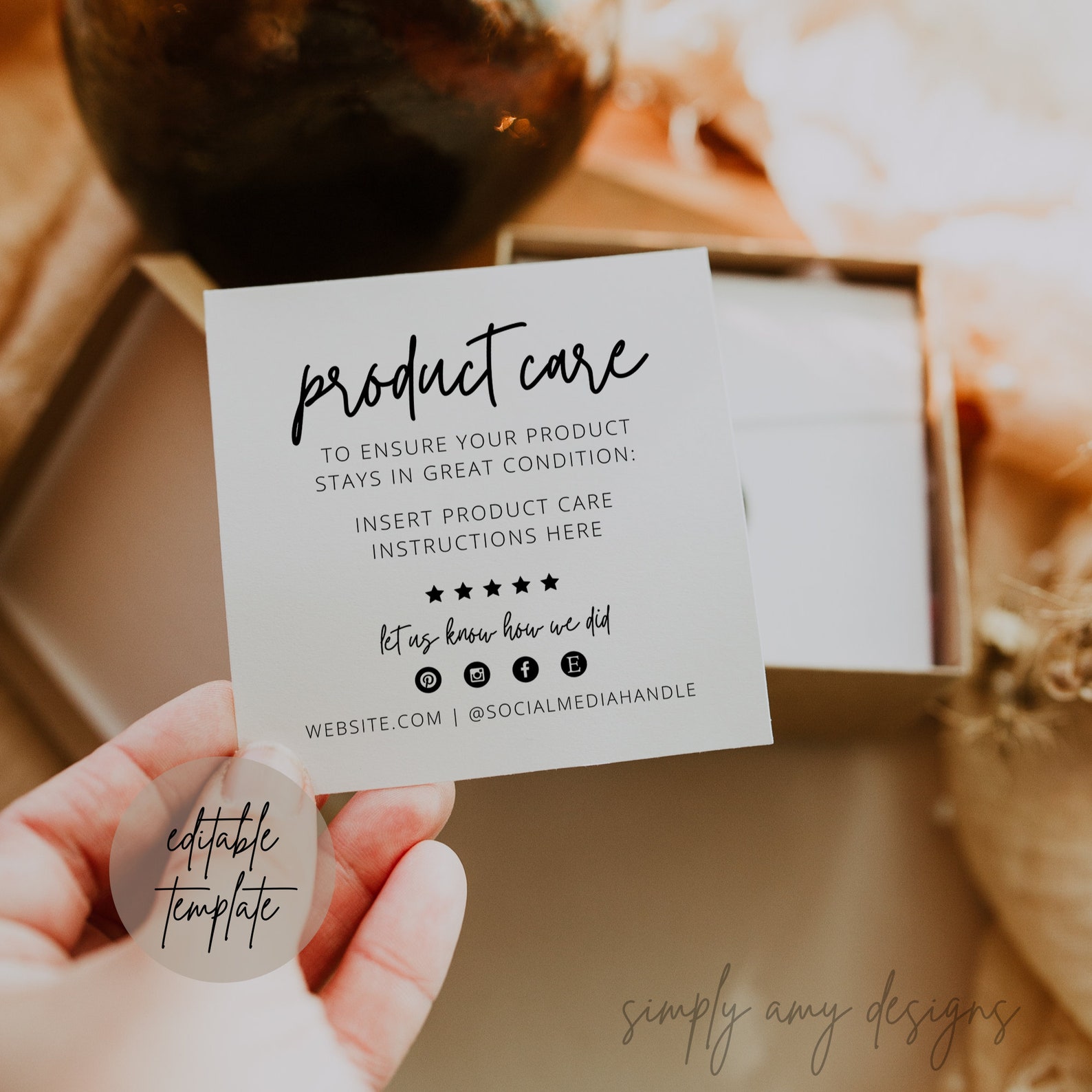 Editable Product Care Card Template, Care Card Template, Minimalist ...