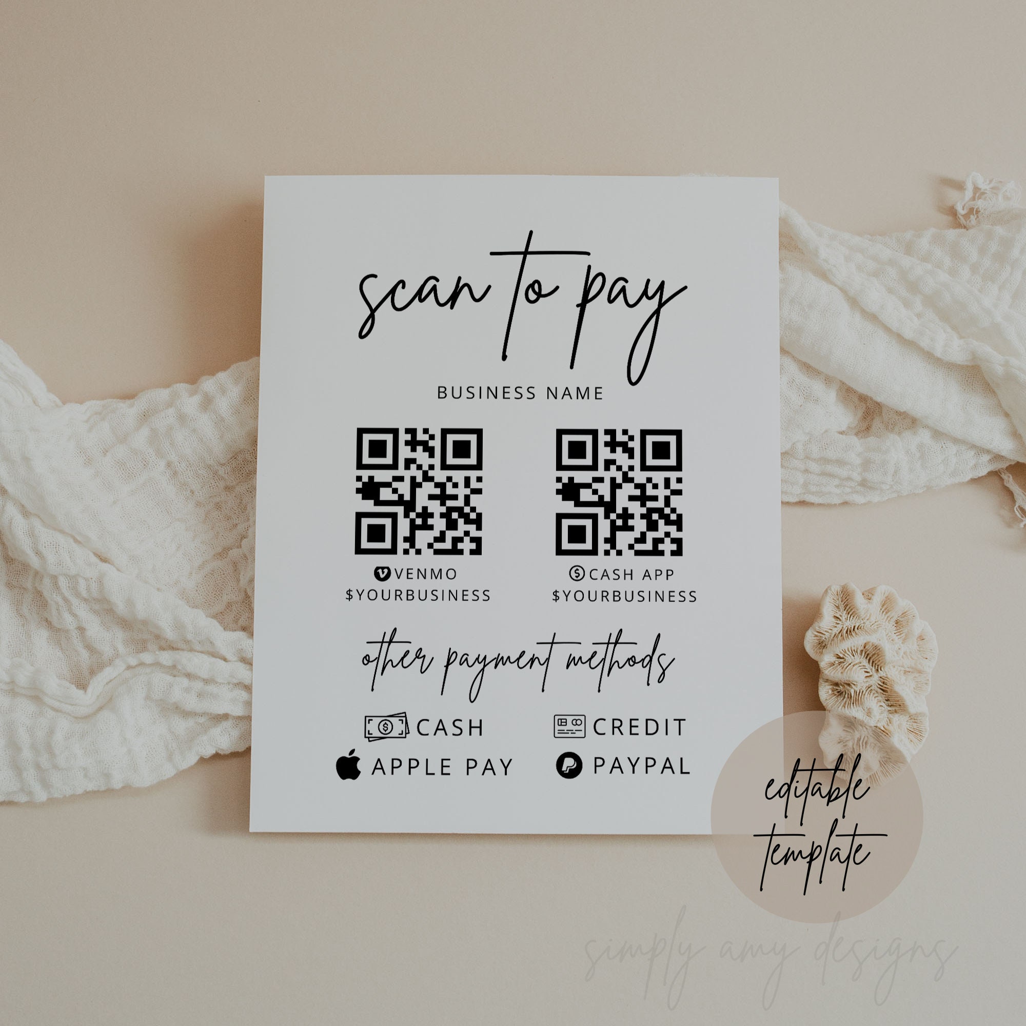 Editable Payment Method Sign Template, Scan to Pay Sign Canva Template ...
