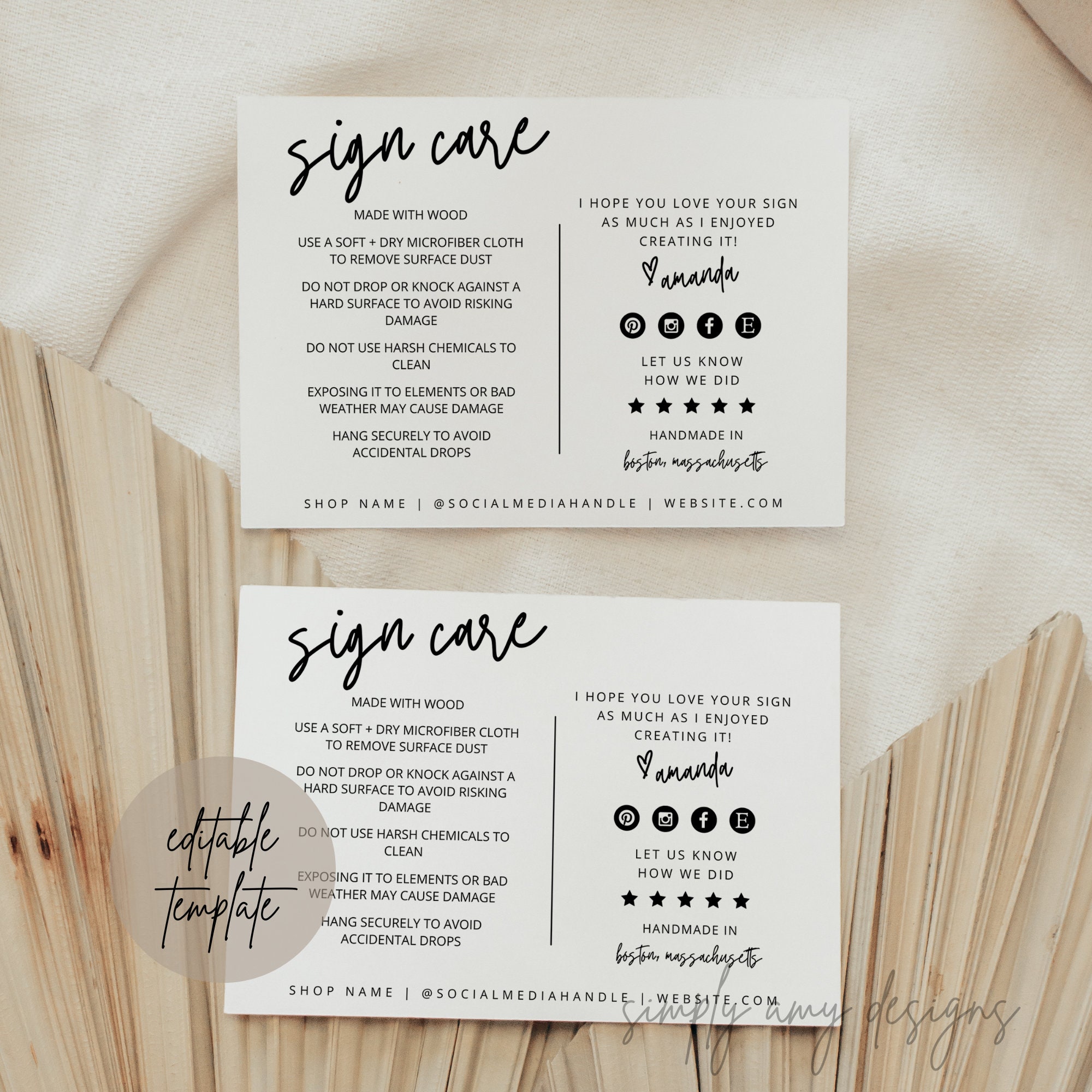 Editable Sign Care Card Canva Template, Sign Card Template, Sign ...