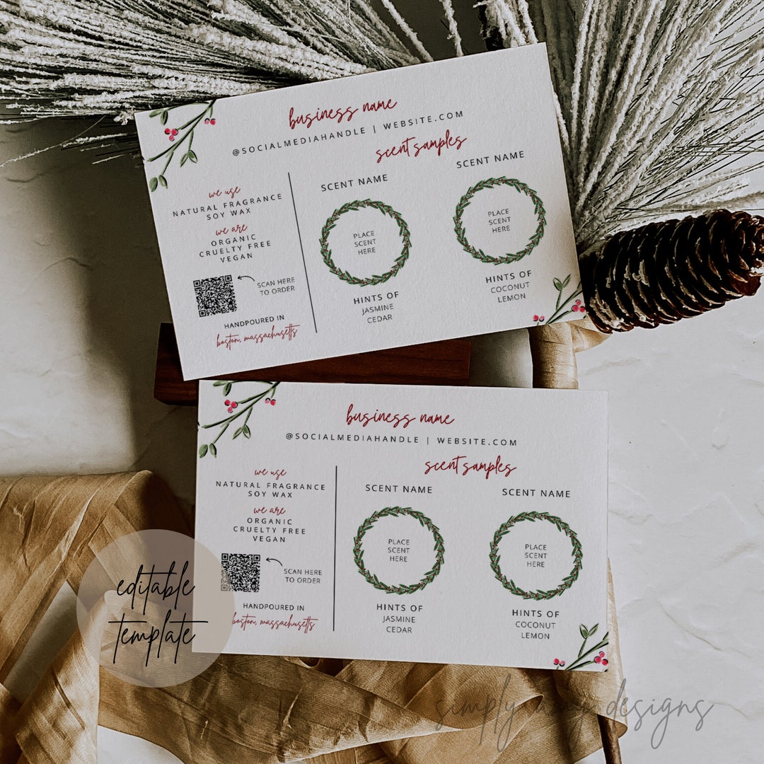 Editable Holiday Candle Scent Card Canva Template, Candle Scent Card ...