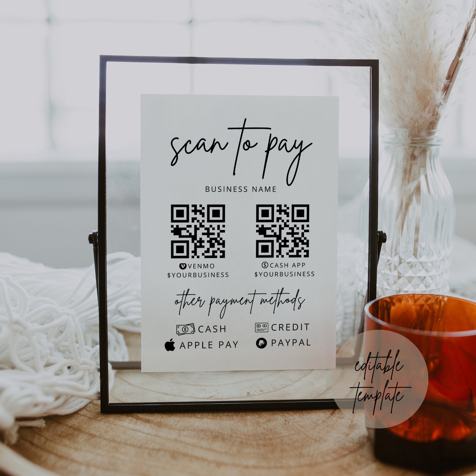 Editable Payment Method Sign Template, Scan to Pay Sign Canva Template ...