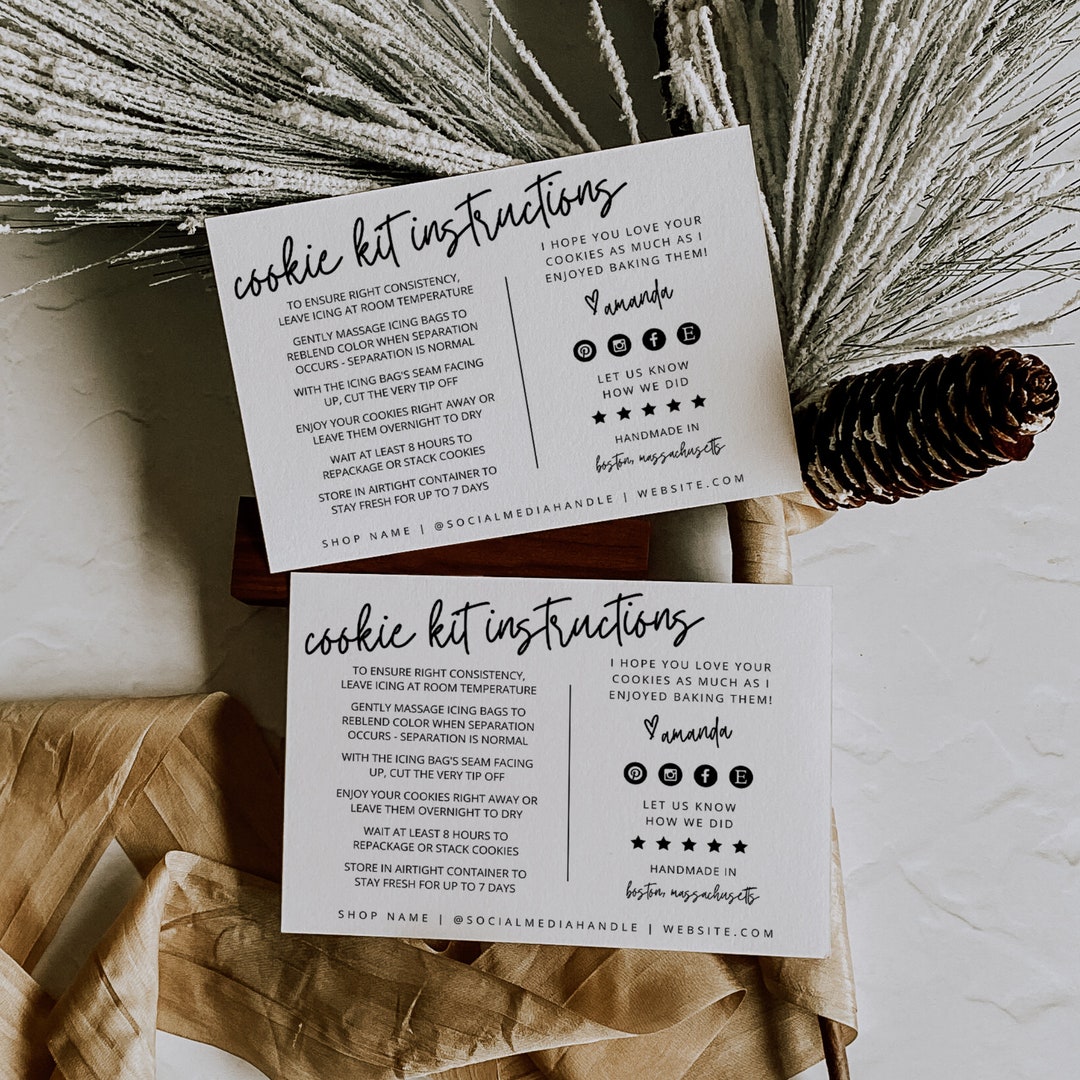 Editable Cookie Kit Instruction Card Canva Template, Cookie Kit Card ...