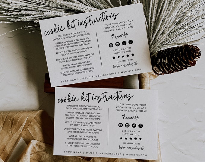 Editable Cookie Kit Instruction Card Canva Template, Cookie Kit Card ...