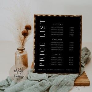 Editable Price List Canva Template, Price List Template, Small Business ...
