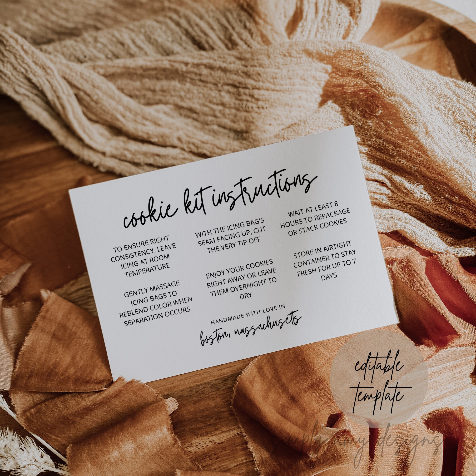 Editable Cookie Kit Instruction Card Canva Template, Cookie Kit Card ...