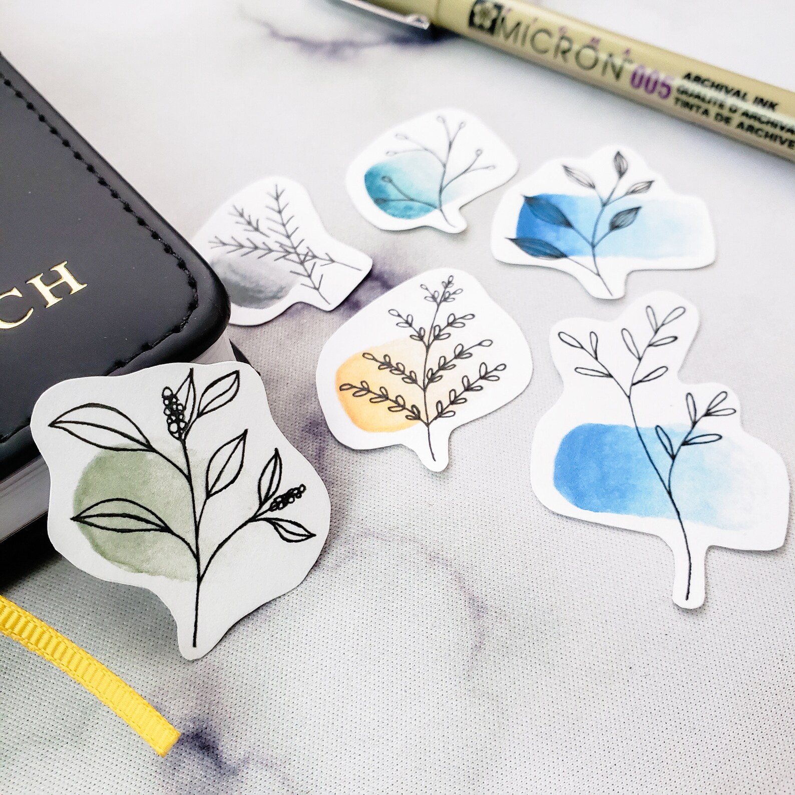 Watercolor and Ink Botanical Sticker Pack Illustrated - Etsy