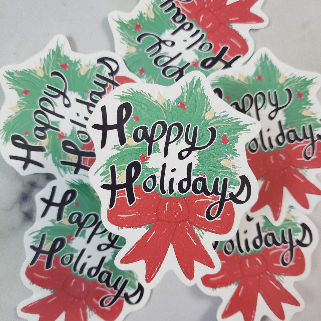 Illustrated Happy Holidays Sticker Pack of 3 - Etsy