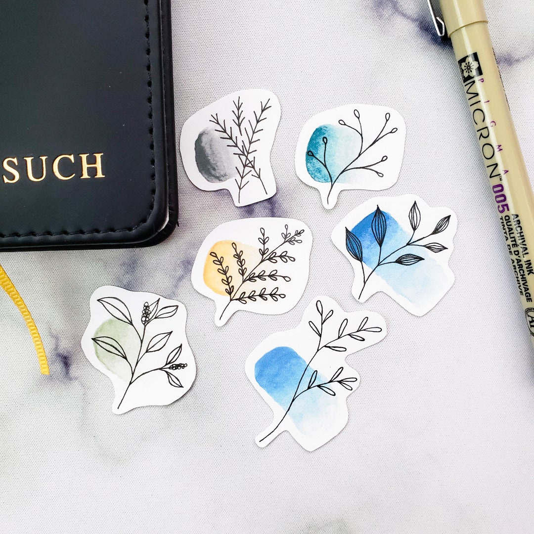 Watercolor and Ink Botanical Sticker Pack Illustrated - Etsy