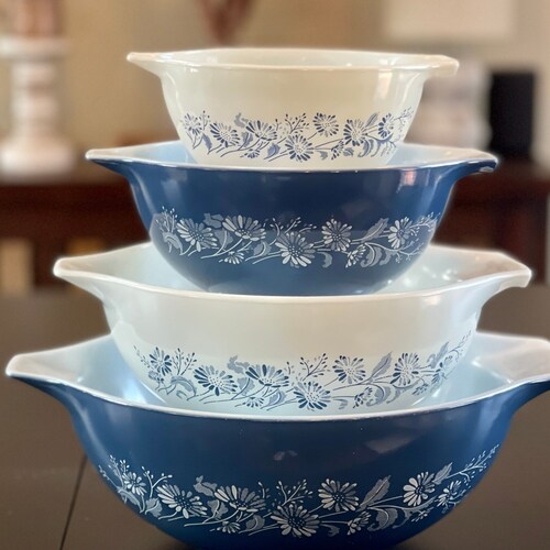 Vintage Pyrex Horizon Blue Cinderella Mixing Bowls Set of 4 - Etsy