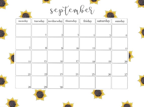 Printable September 2020 Calendar | Etsy
