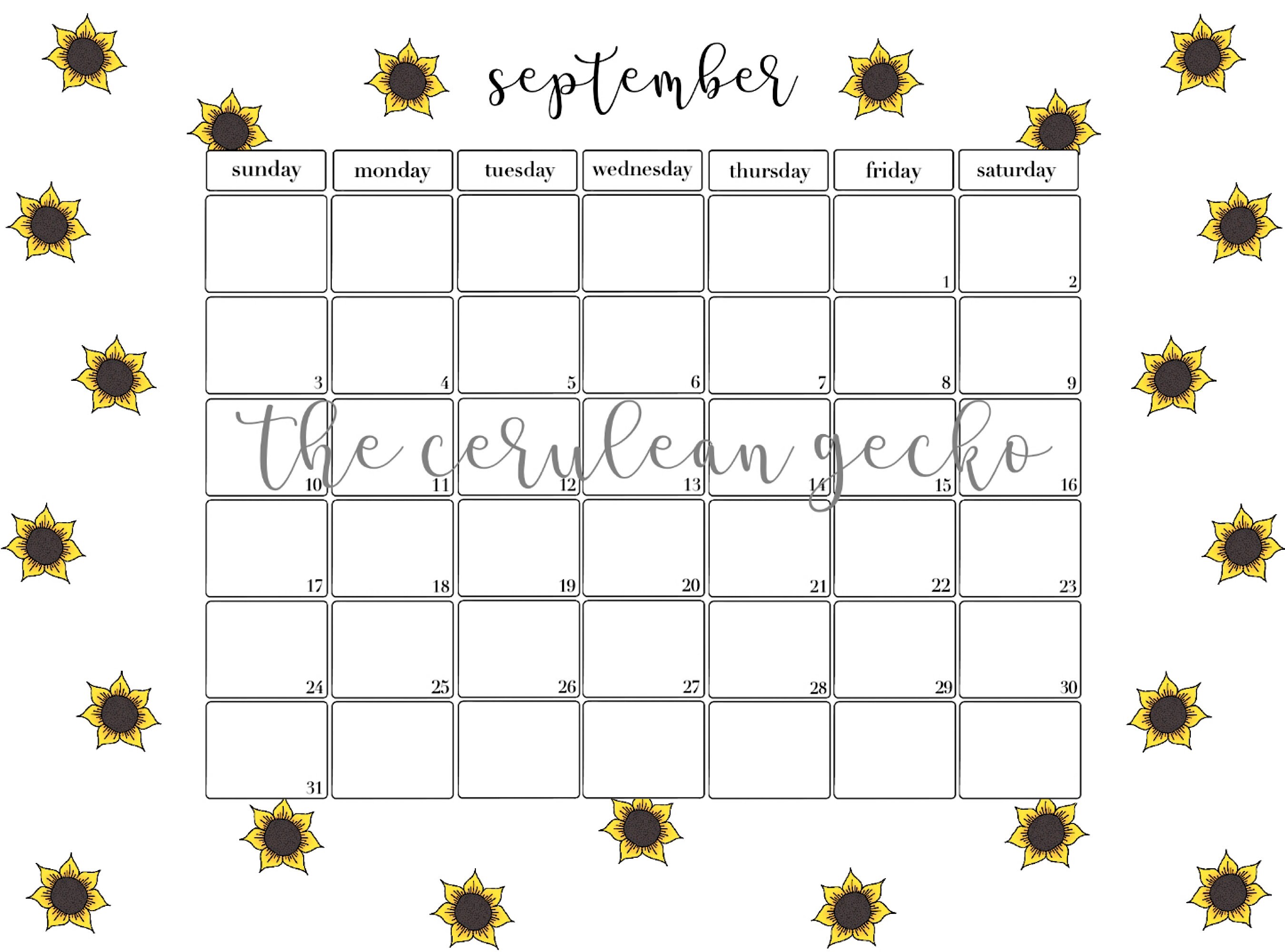 Cute Printable Calendar With Yellow Sunflowers September 2023 - Etsy
