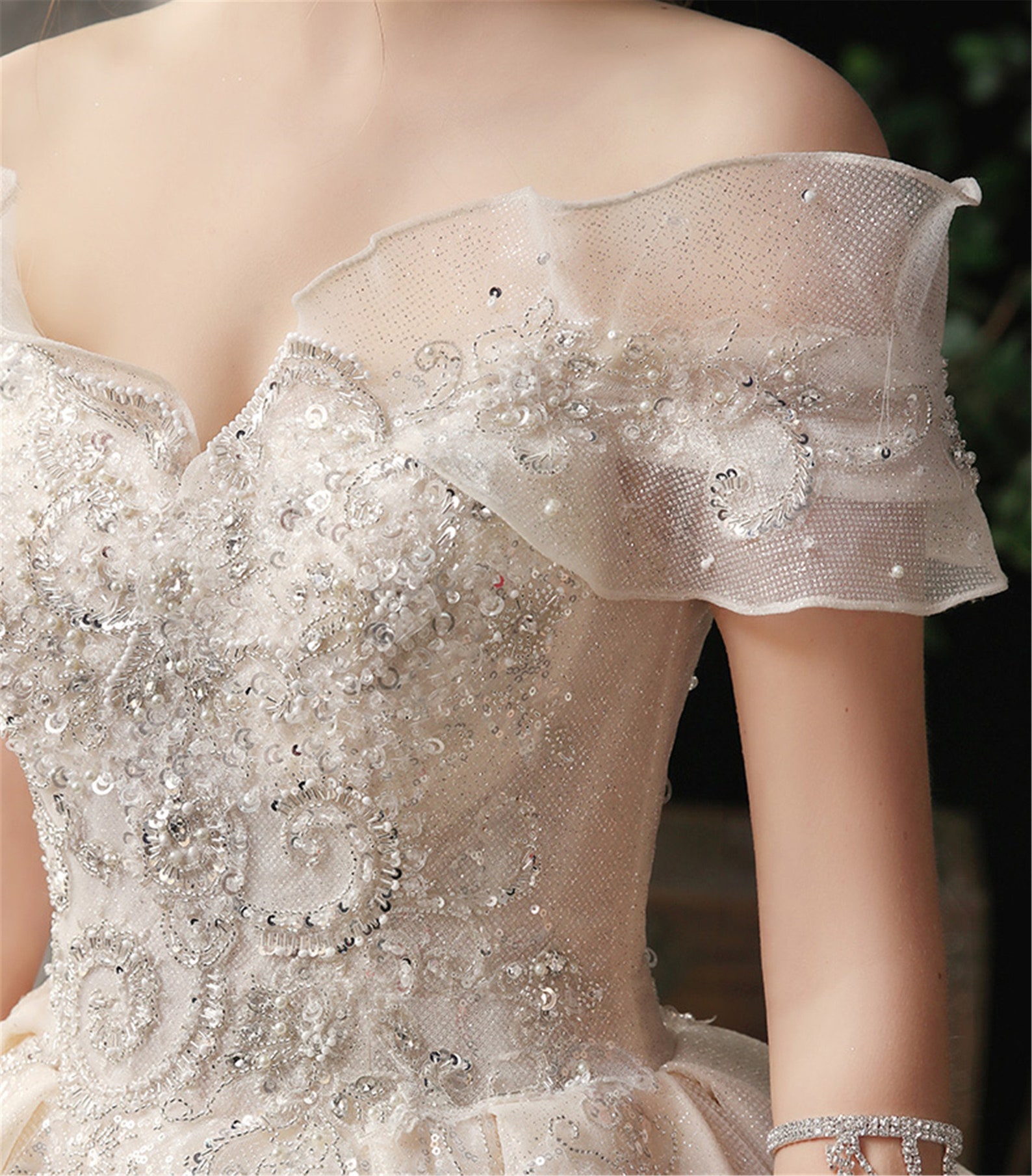 Stunning Crystal Beading Wedding Dress Off-the-Shoulder Bridal | Etsy