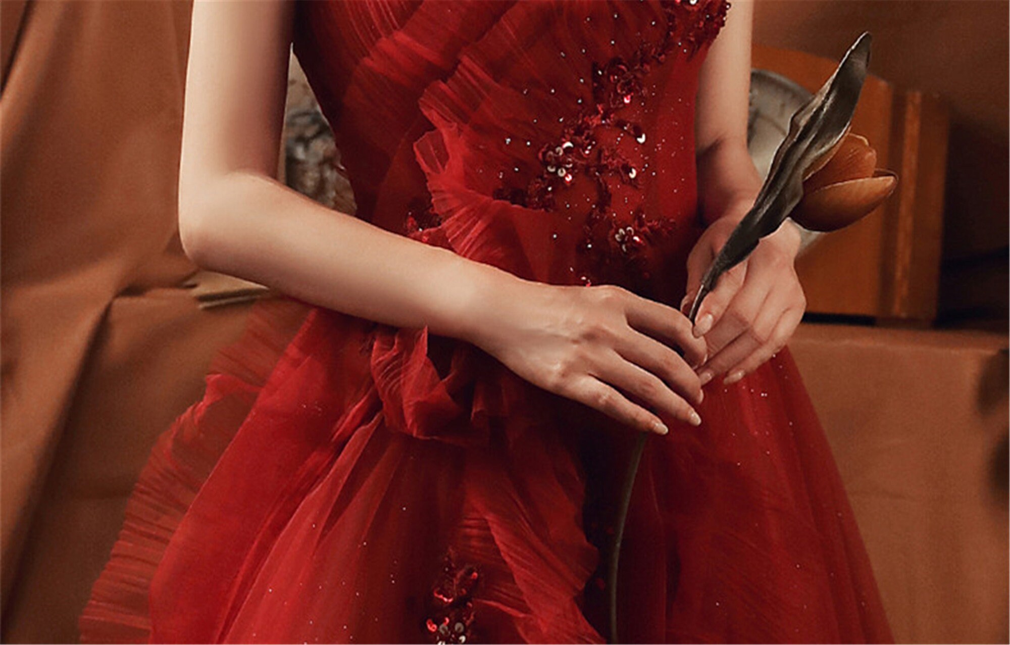 Burgundy Red Wedding Dress Sleeves Bridesmaid Dress Tulle | Etsy