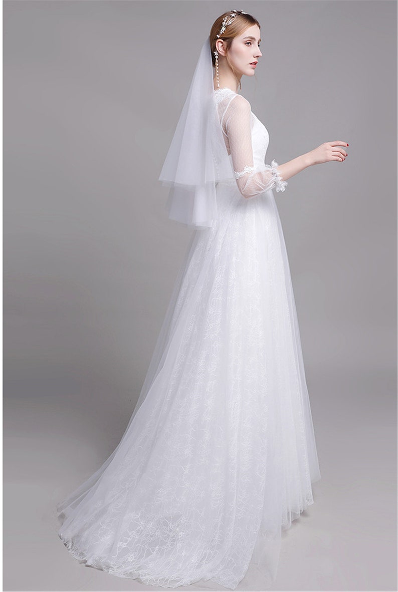 Long Bishop Wedding Dress Elegant White Tulle Bridal Dress | Etsy