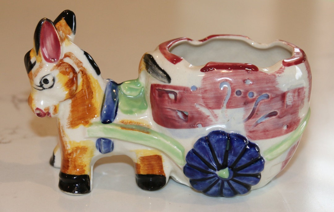 Gorgeous Vintage Small Donkey & Cart Planter Succulents Small Plant ...