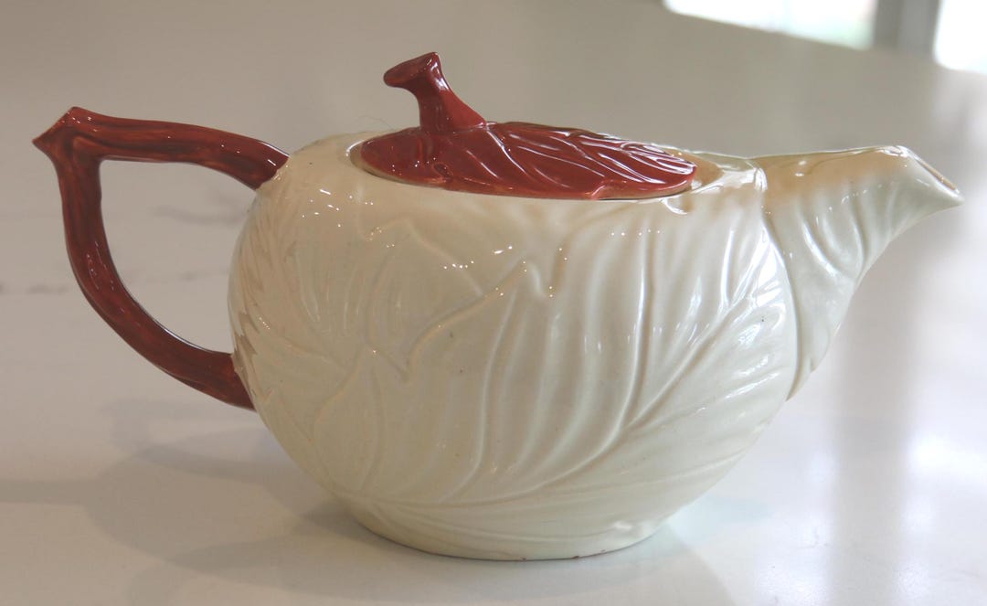 Vintage Carlton Ware Burgundy and White Leaf Teapot - Cottage, Country ...