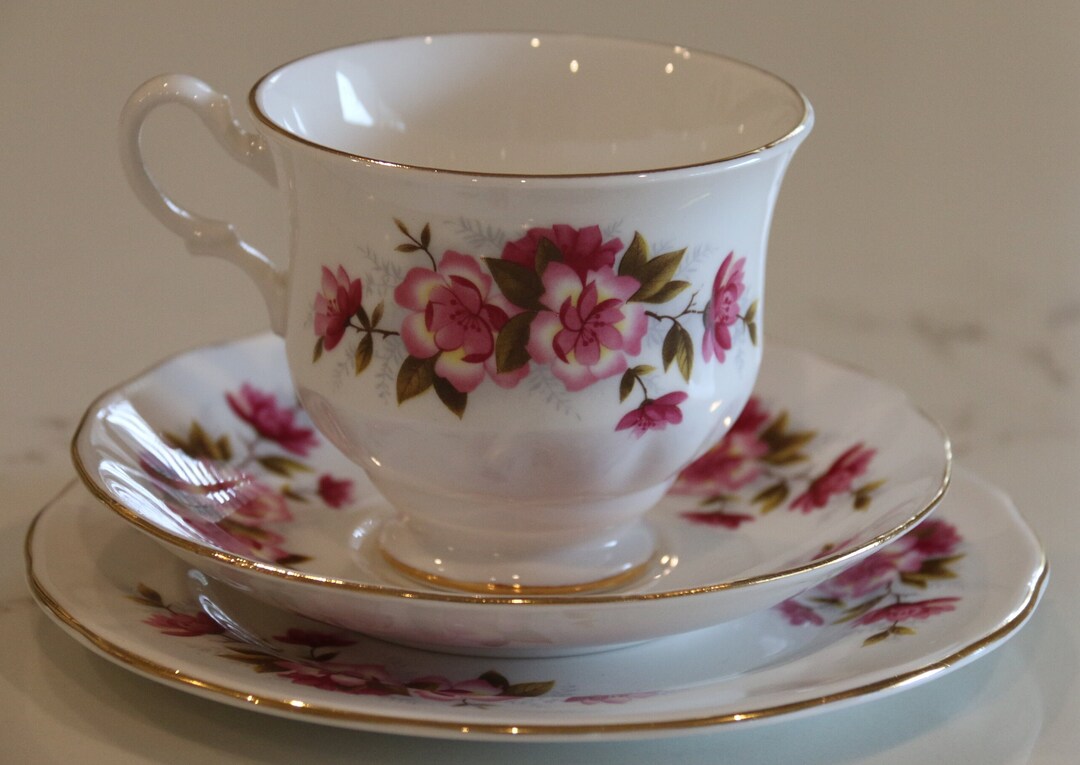 Lovely Vintage Queen Anne Pink Wild Rose Teacup Trio Set - Pretty ...