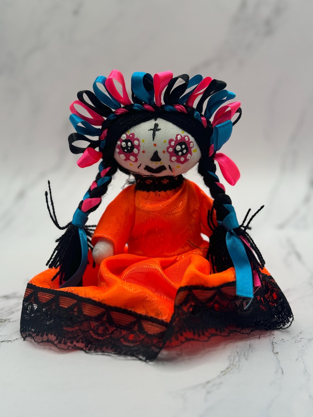 Mexican Handmade Maria Rag Doll With Orange Dress 7" | Mona De Trapo ...