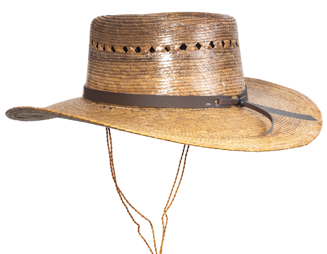 Mexican Palm Leaf Cowboy Hat Dark Natural Straw Wide Brim With Chin ...