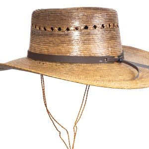 Mexican Palm Leaf Cowboy Hat Dark Natural Straw Wide Brim With Chin ...