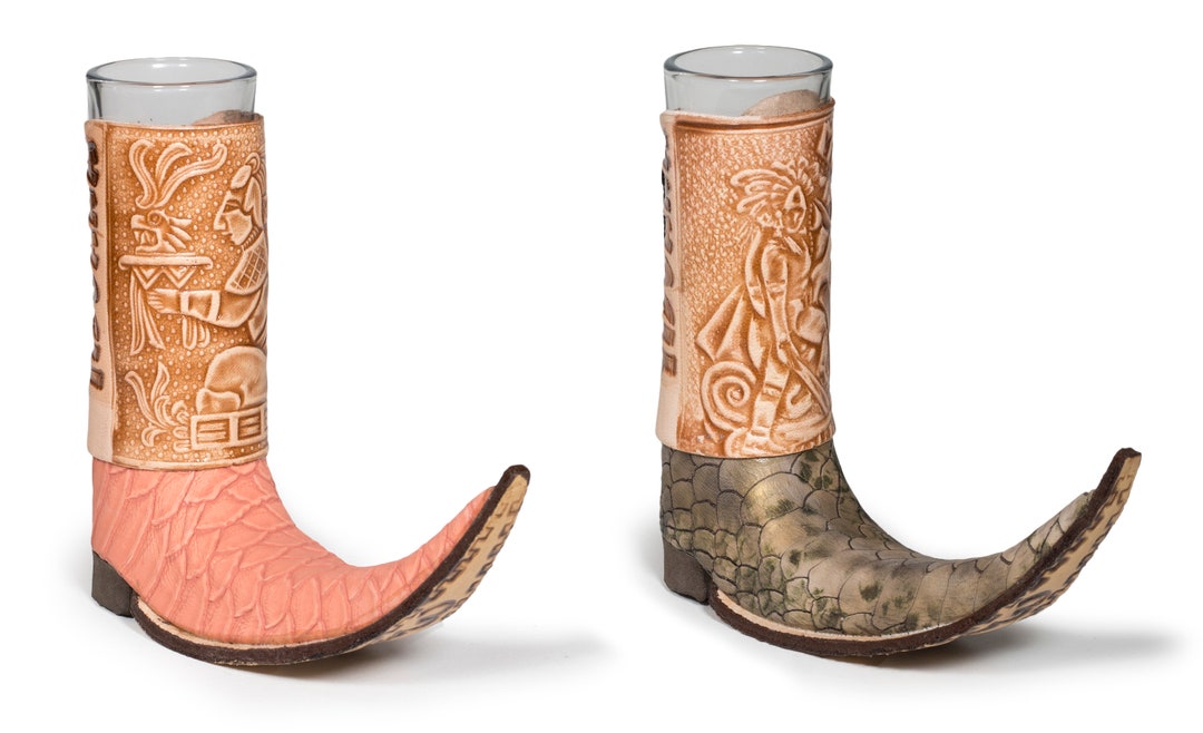 2-pack Mexican Leather Mini Boot Tequila Shot Glasses: Artisan ...