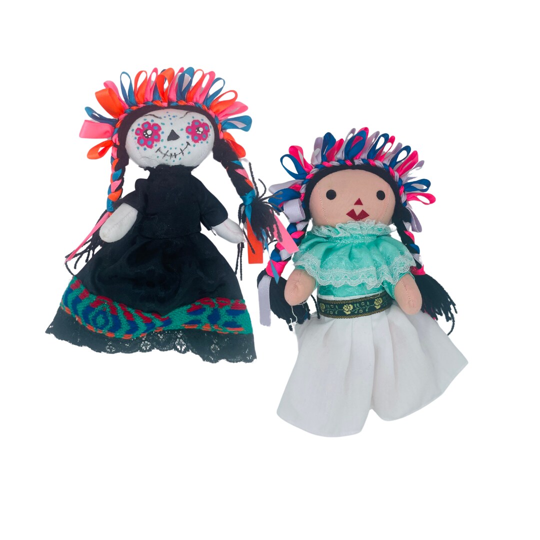 2 Pack Mexican Handmade Maria Rag Doll With Traditional and Black Dress ...