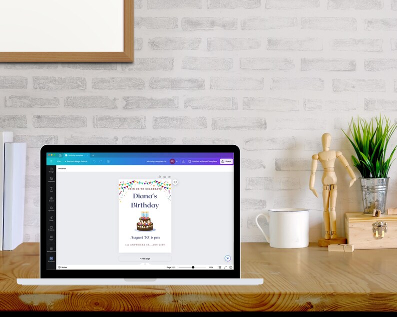 A Simple Birthday Streamer Invitation Invitation Template Canvas ...