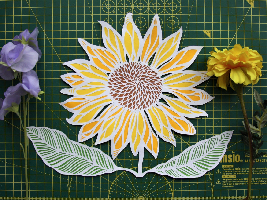 A4 SUNFLOWER PAPERCUT ART Handmade Papercutting Flower Art - Etsy