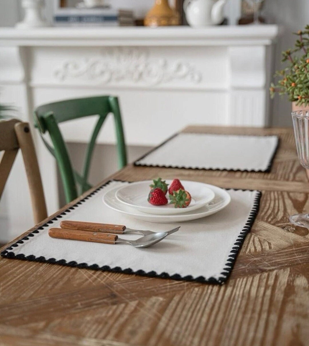Fabric Placemats | Modern Geometric Embroidery Two Tone Table Mat ...