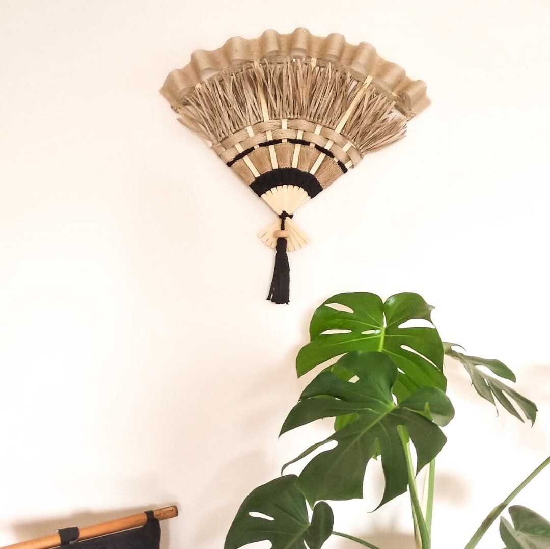 Handwoven Bamboo Wall Fan With Raffia Bohemian Home Decor Boho Wall ...