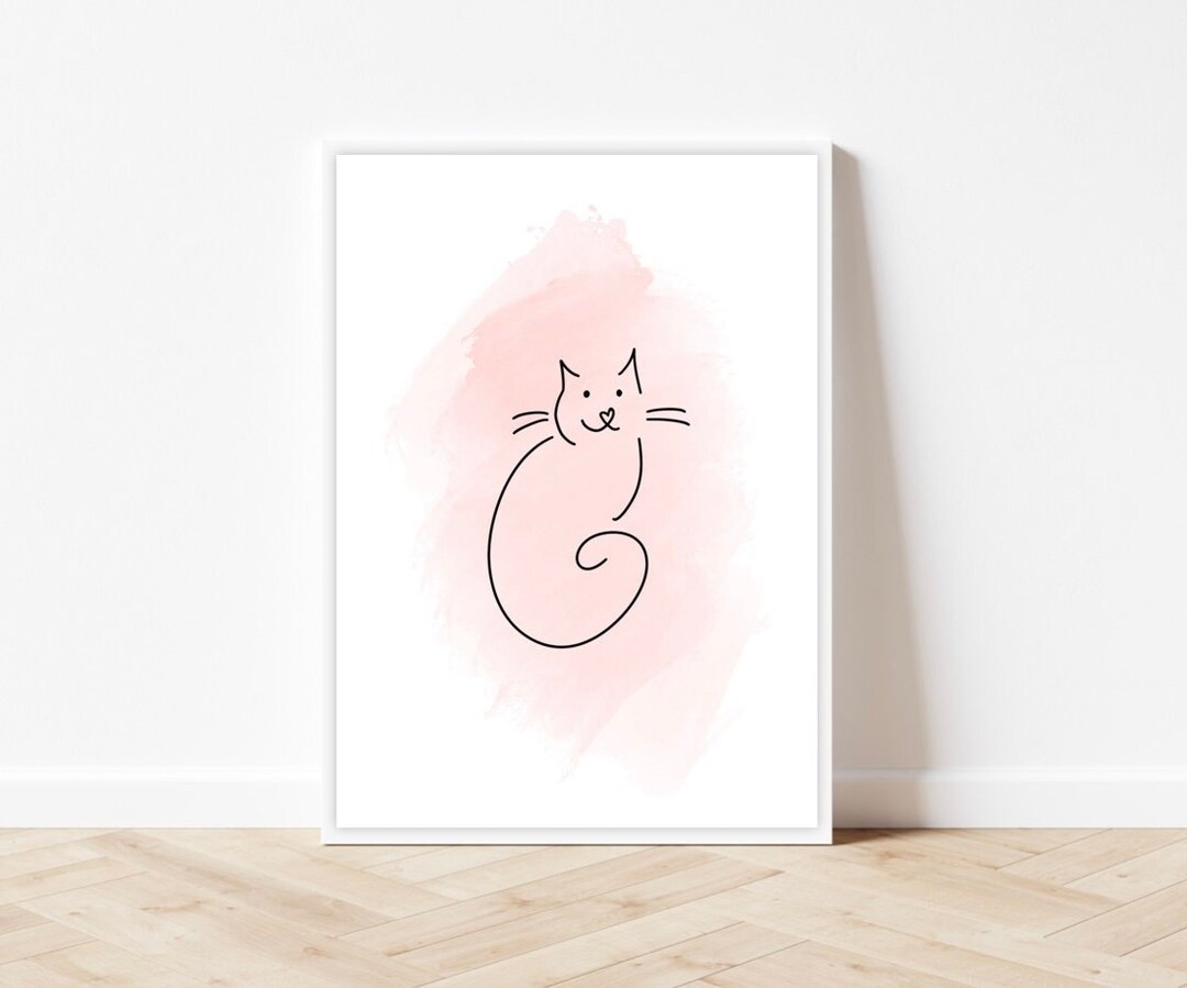 Minimalist Cat, Cat Decor, Pink Cat Decor, Cat Wall Art, Cat Painting ...