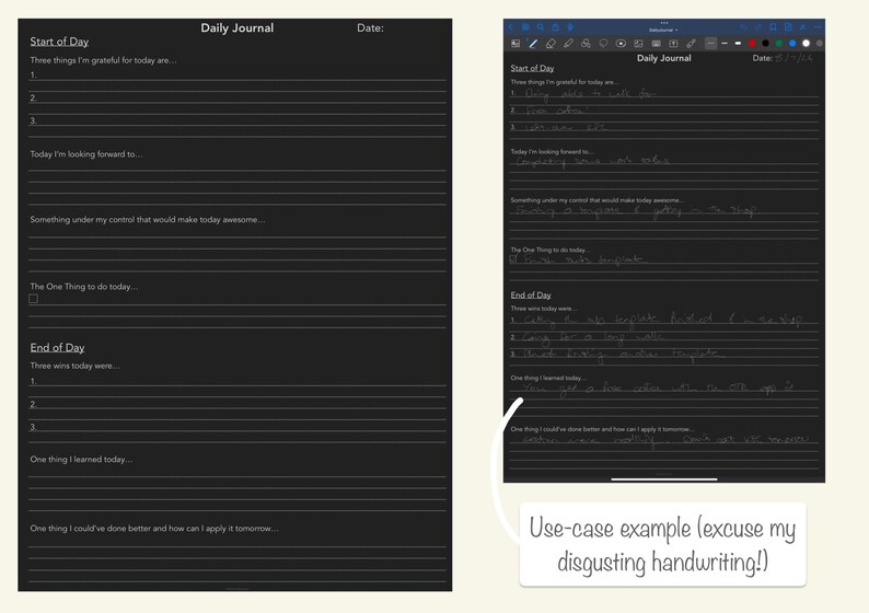 Digital Daily Journal Template/insert for Ipad/tablet (dark Mode) - Etsy