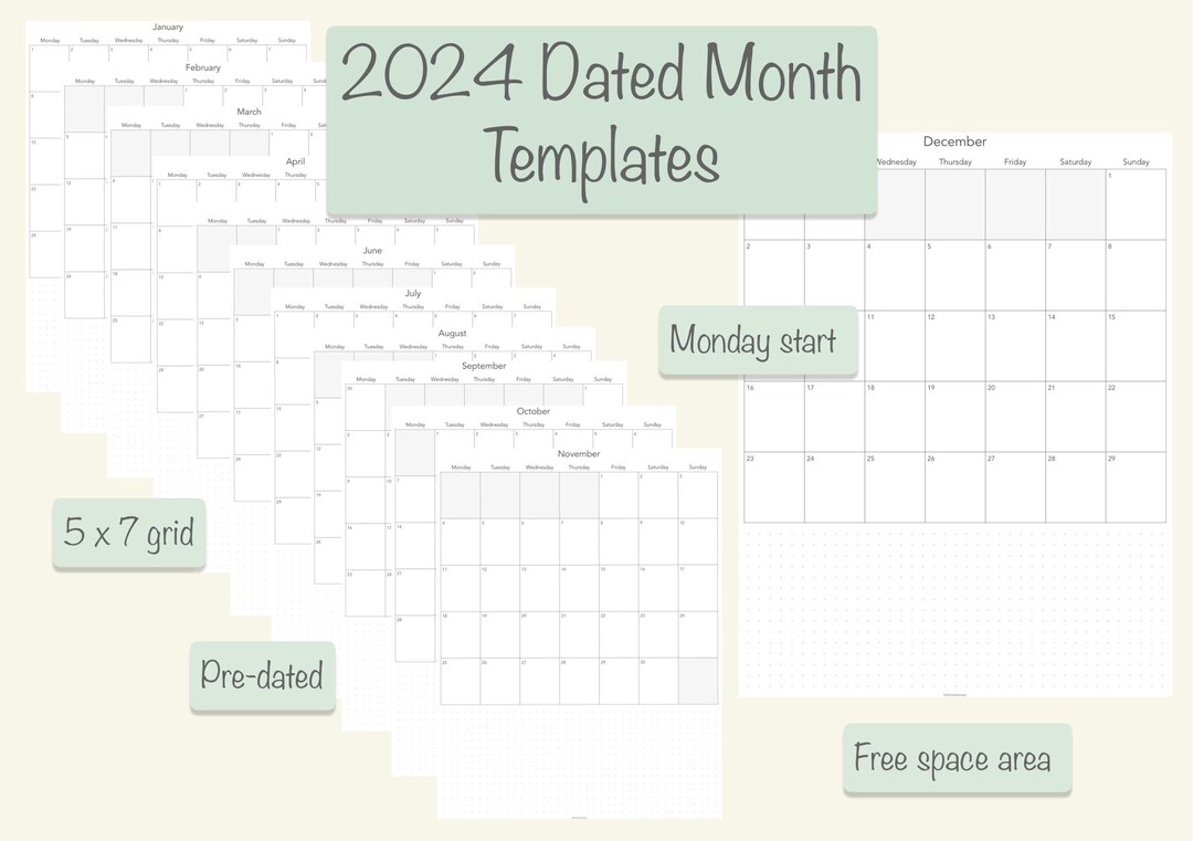 2024 Dated Month View Templates/planner Inserts for Ipad/tablet or ...