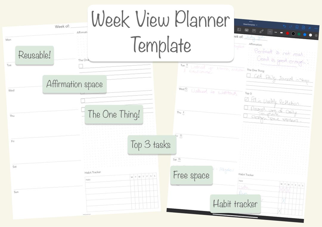 Week View Planner Template Insert for iPad Tablet Goodnotes or ...