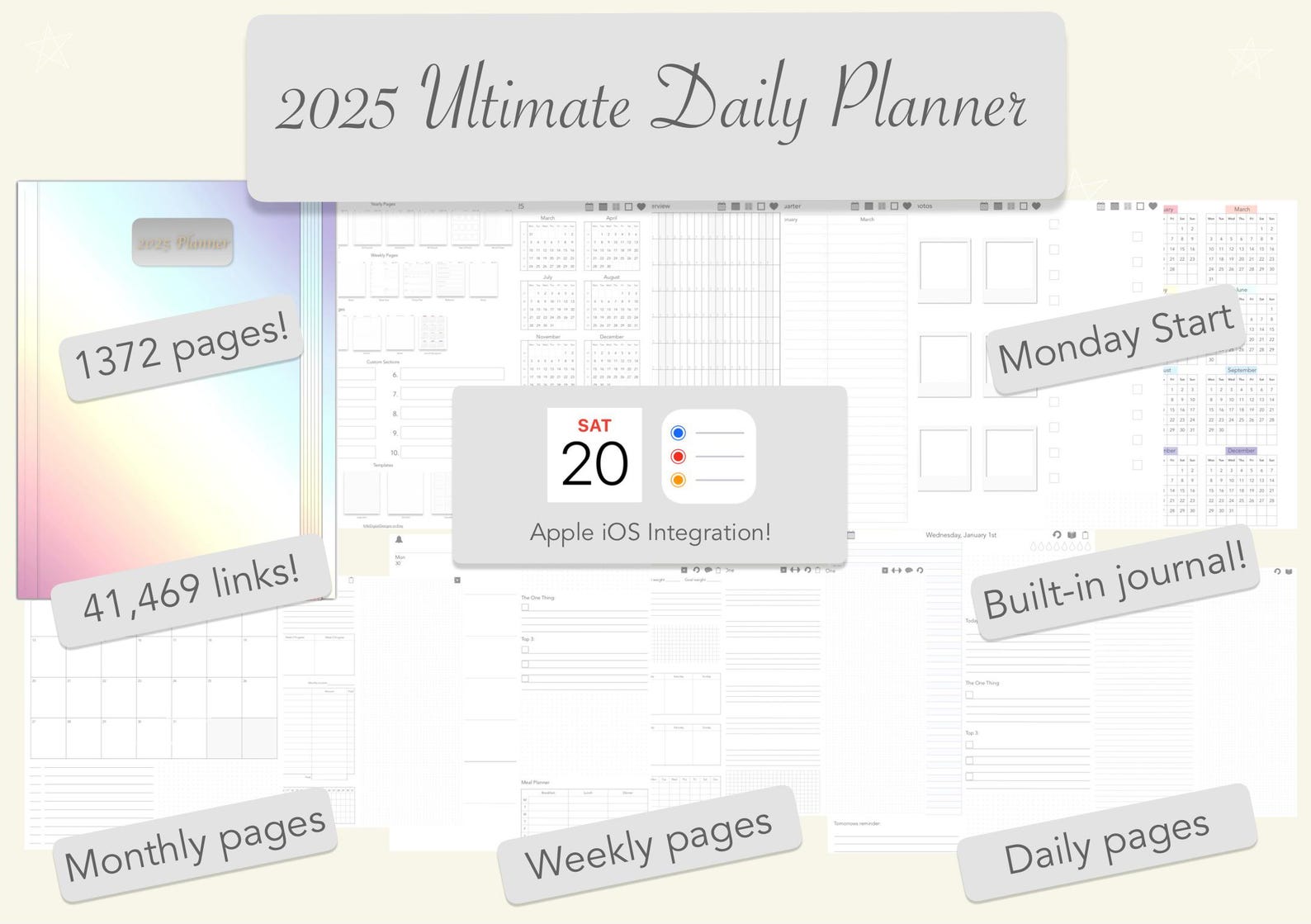 2025 Digital Planner Monday Start Daily Planner Portrait Orientation ...