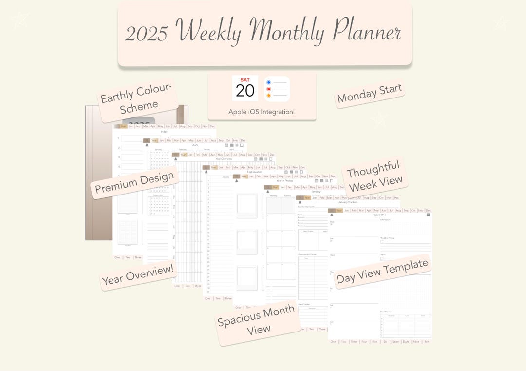 2025 Digital Planner Monday Start Monthly Weekly Digital Planner ...