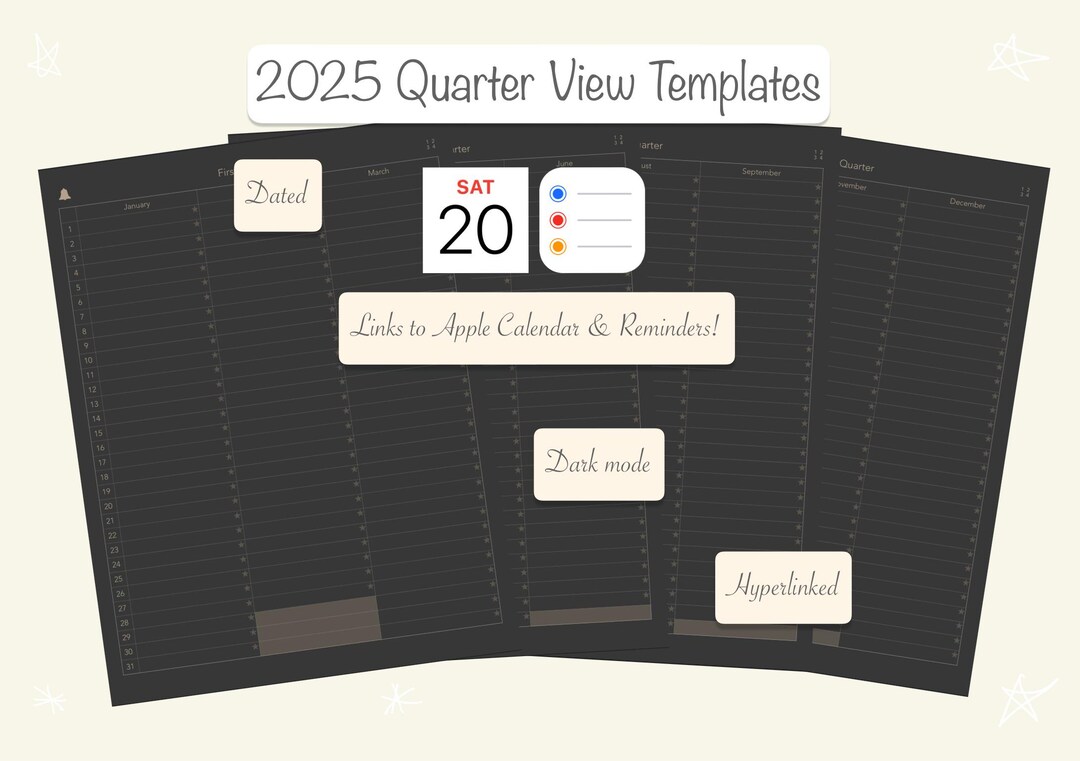2025 Year Quarter View Template Dark Mode Dated 4 Quarters of the Year ...