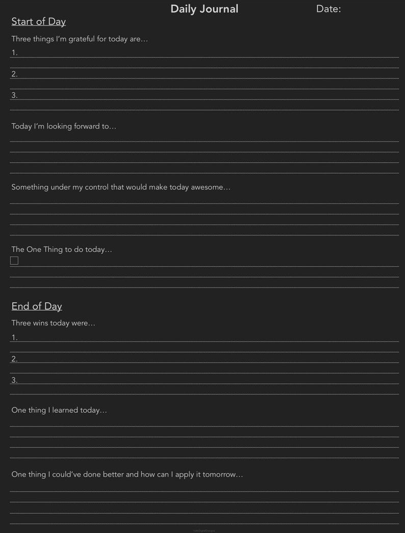Digital Daily Journal Template/insert for Ipad/tablet (dark Mode) - Etsy