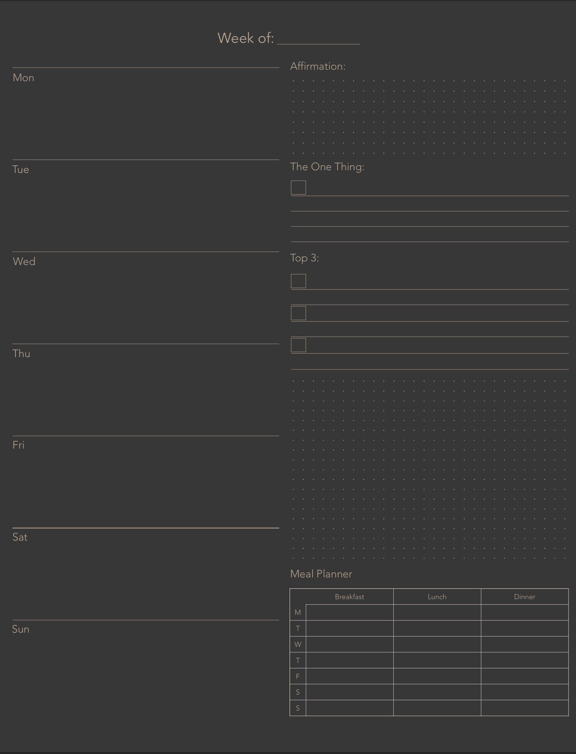 Week View Planner Template Insert Dark Mode for iPad Tablet Goodnotes ...