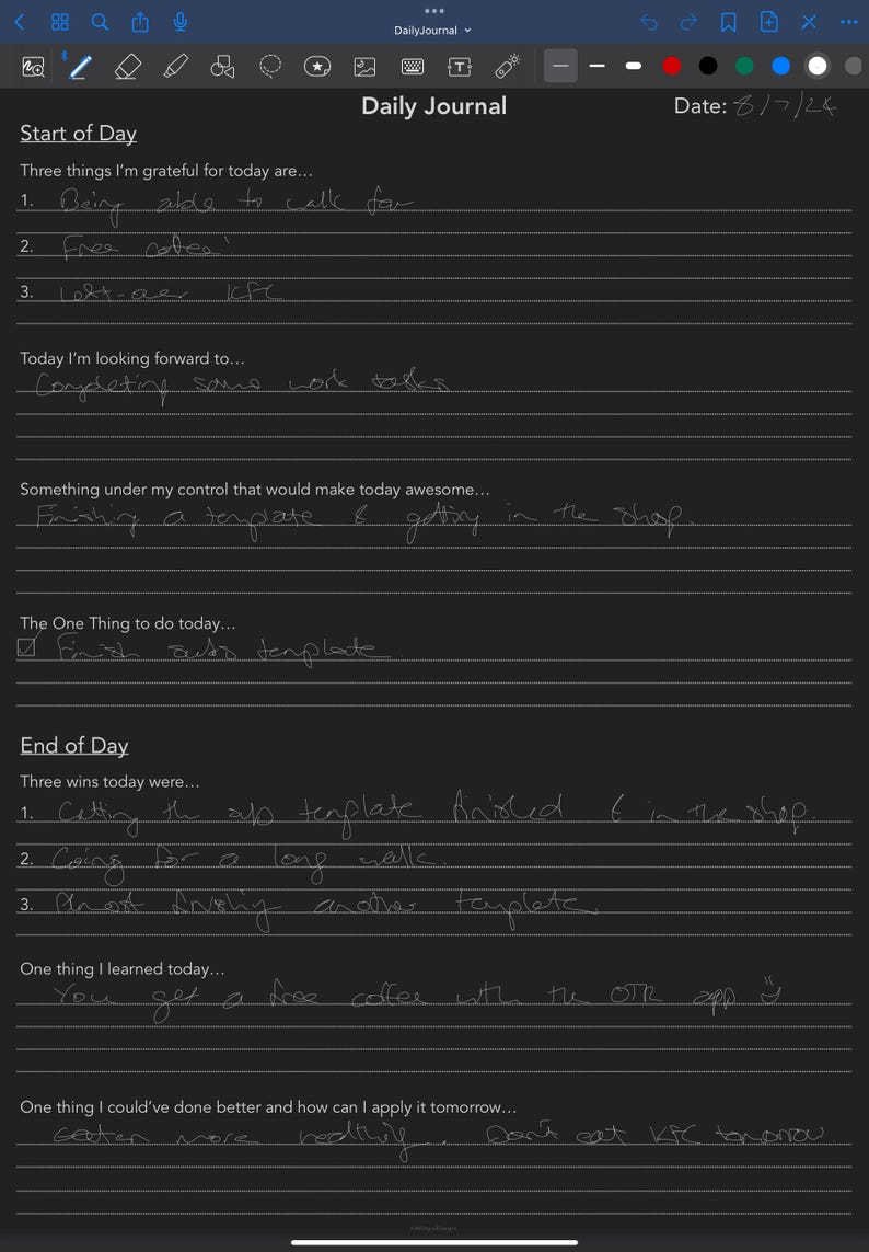 Digital Daily Journal Template/insert for Ipad/tablet (dark Mode) - Etsy