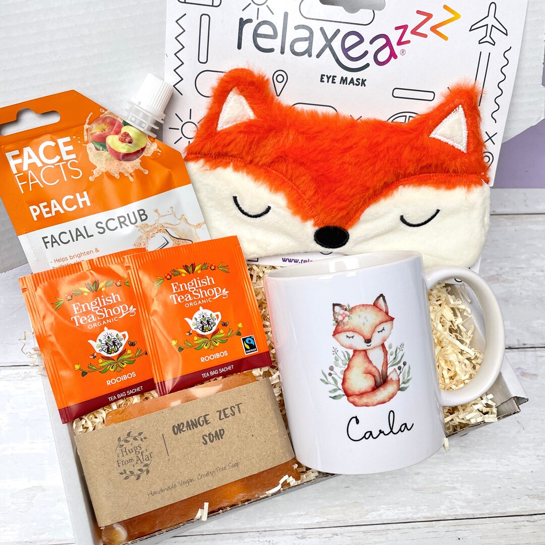 Fox Gift Box, Custom Fox Themed Gift, Personalised Mug Gift Set, Orange ...